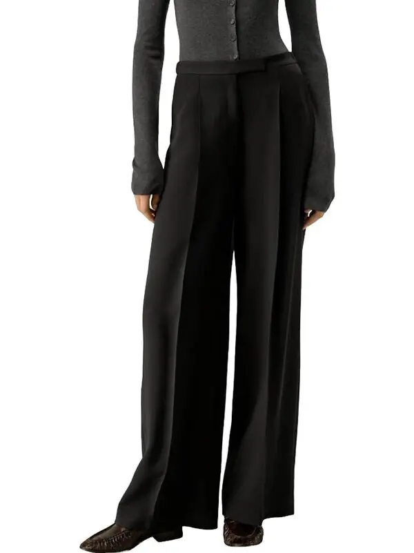 Lilysilk Silk-wool Pleated Wide-leg Trousers - Black