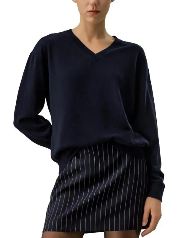 Lilysilk V-neck Baby Cashmere Sweater - Navy Blue