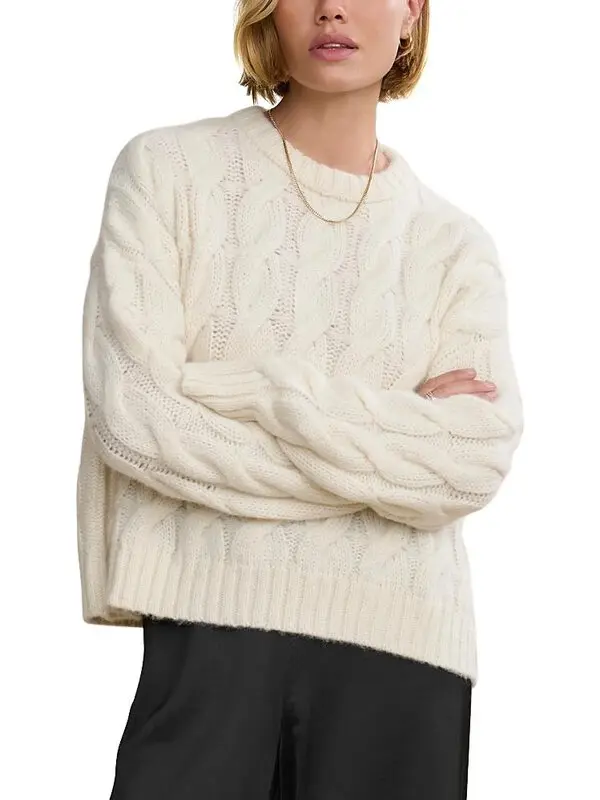 Jenni Kayne Serena Cable Knit Crewneck Sweater - Ivory