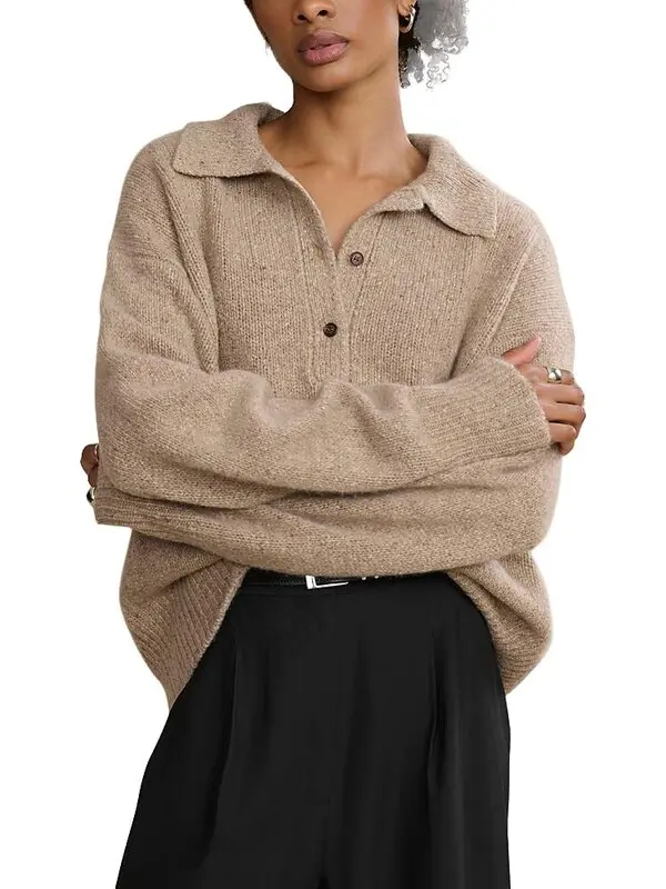 Jenni Kayne Burke Cashmere Polo Sweater - Camel Done