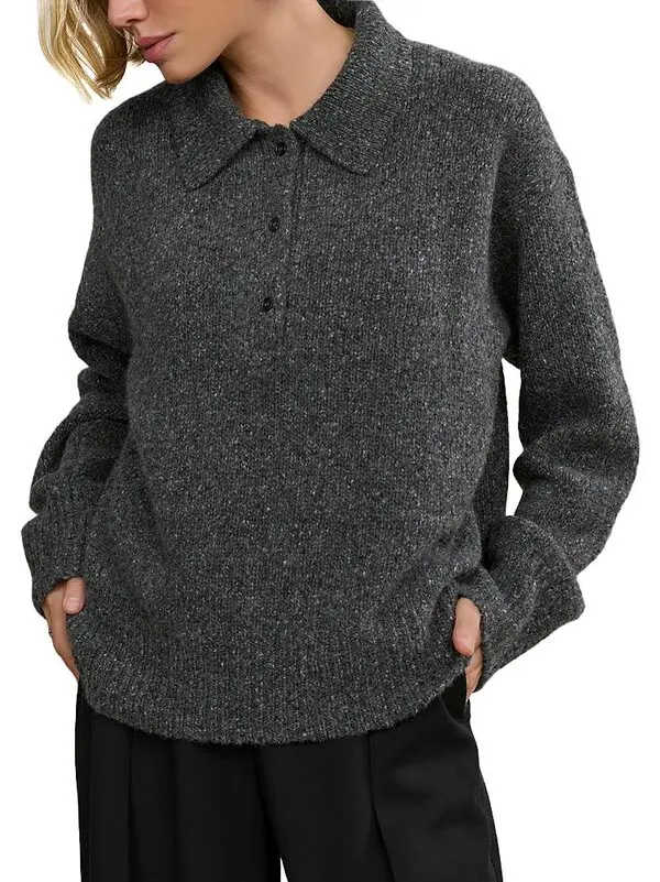 Jenni Kayne Burke Cashmere Polo Sweater - Charcoal Donegal
