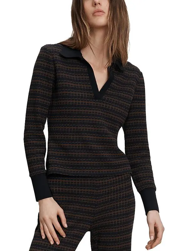 Veronica Beard Kamal Polo Sweater - Navy Dark Umber Multi