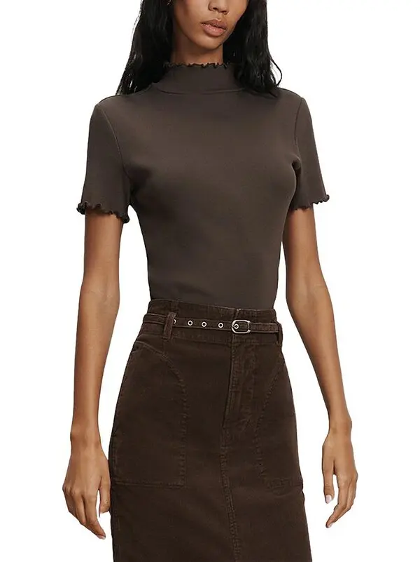 Veronica Beard Harden Mock Neck Top - Dark Umber