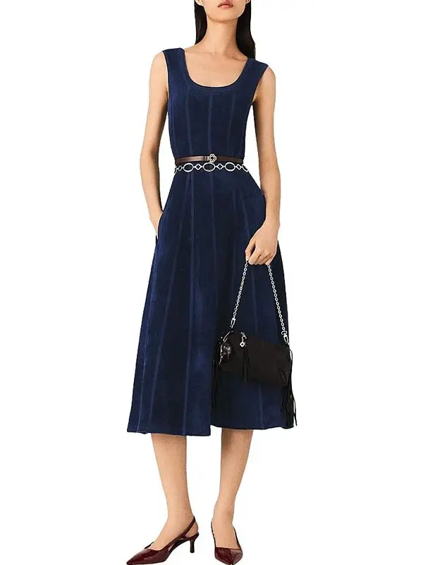 Maje Velvet Dress - Navy