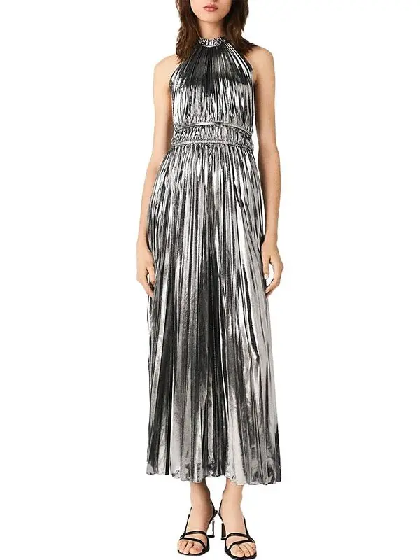 Maje Pleated Maxi Dress - Silver