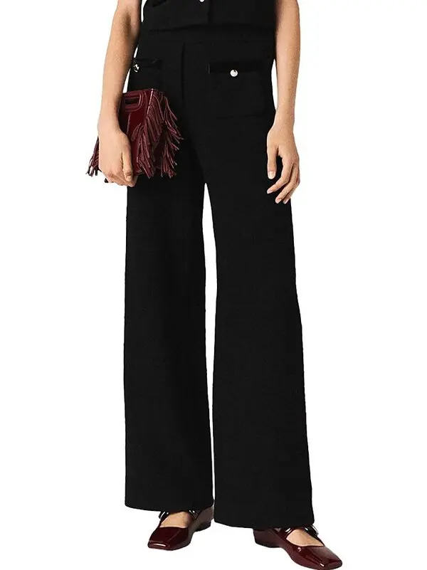 Maje Velvet Stripe Wide Leg Trousers - Black