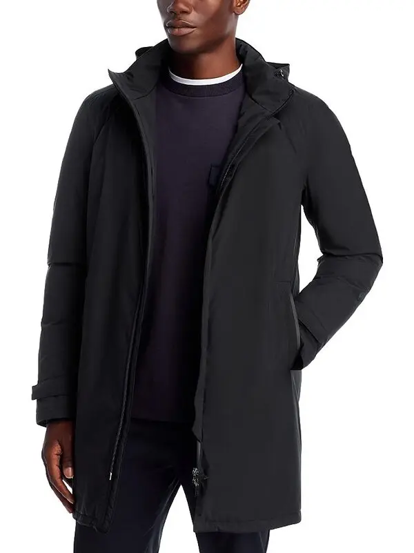Herno Waterproof Down Overcoat With Hidden Hood - Black