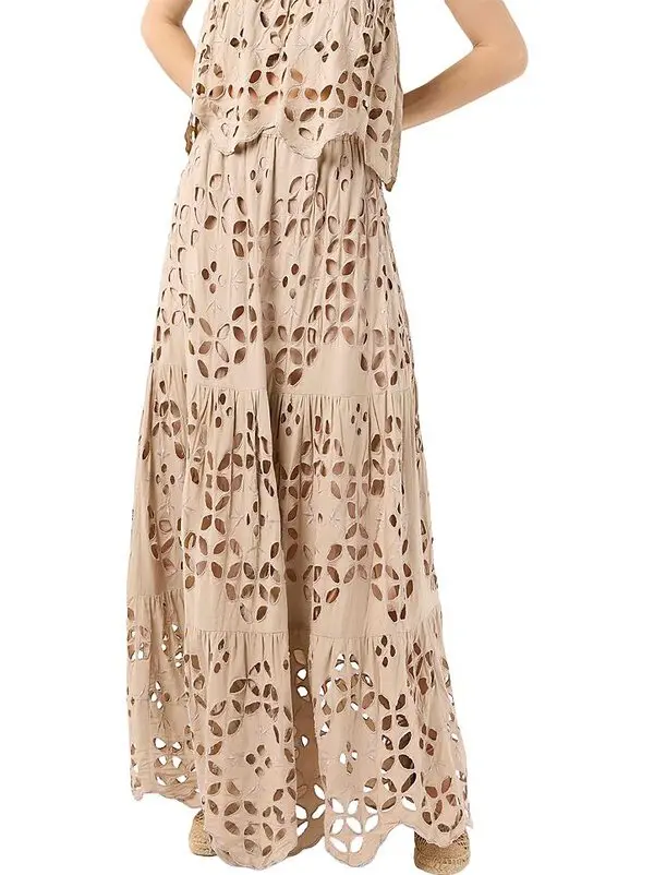 Tiare Hawaii Eyelet Cutout Maxi Skirt - Earth