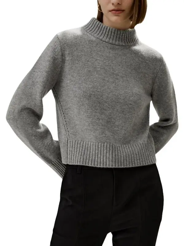 Lilysilk Ribbed Wool Cashmere Semi-high Collar Sweater - Light Gray