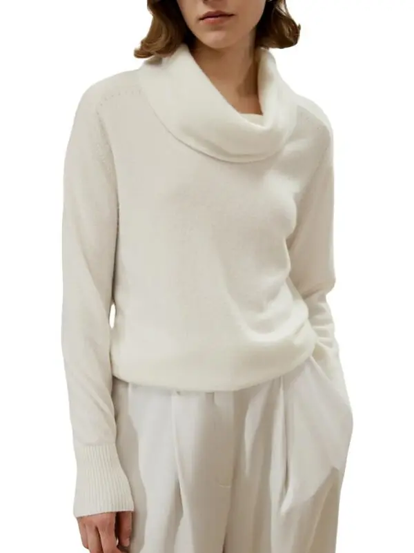 Lilysilk Cashmere Cowl Neck Sweater - White