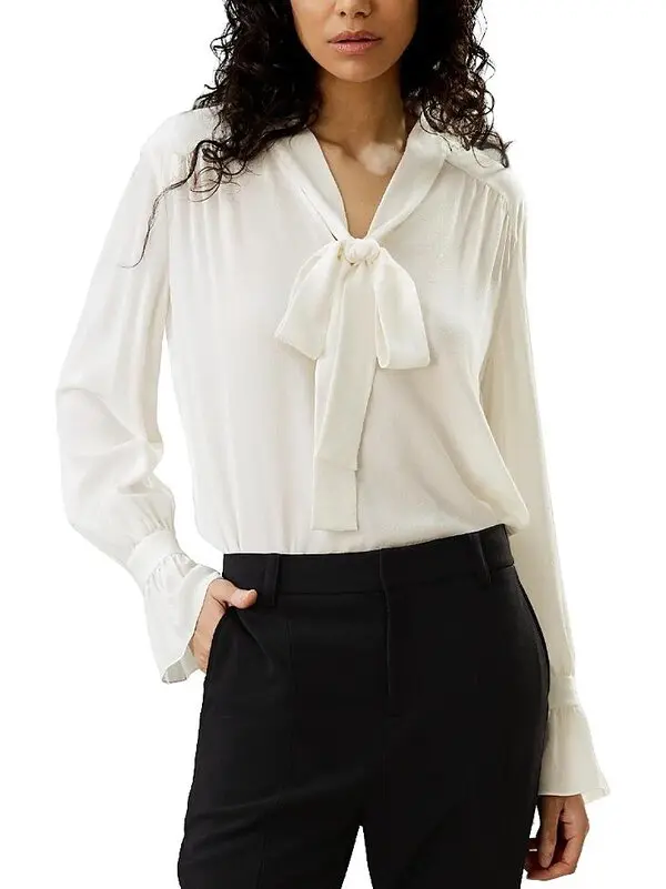 Lilysilk Silk V-neck Blouse With Ribbon - Natural White