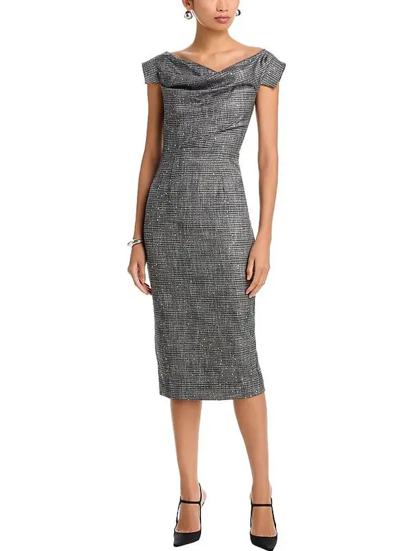 Black Halo Jacqueline Midi Dress - Metallic Plaid