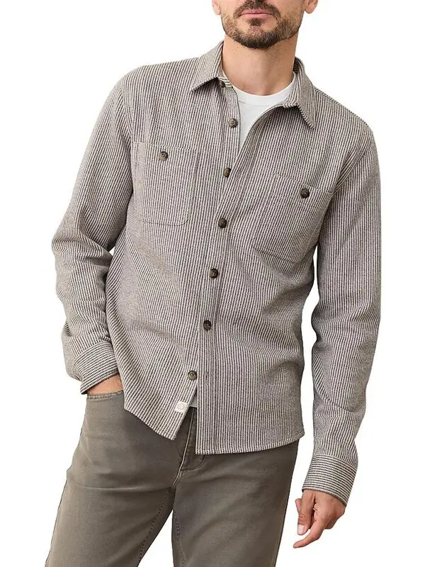 Marine Layer Pacifica Stretch Twill Overshirt - Grey Railroad Stripe