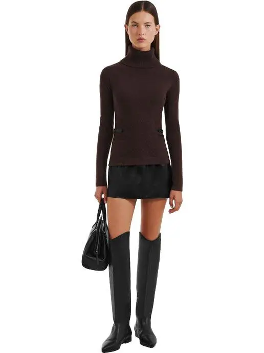 Rudsak Knit Turtleneck Sweater With Vegan Leather Trim - Brown