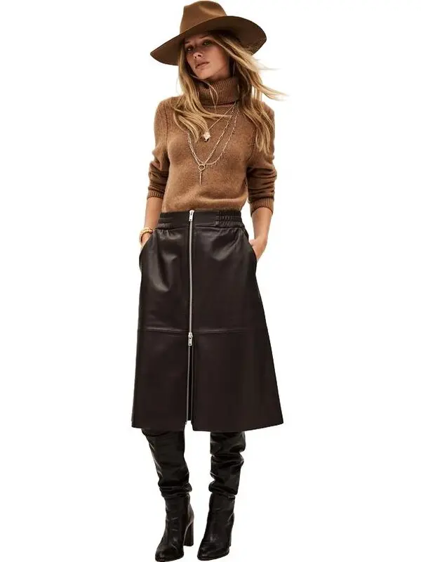 Ba&sh Pona Leather Skirt - Brown