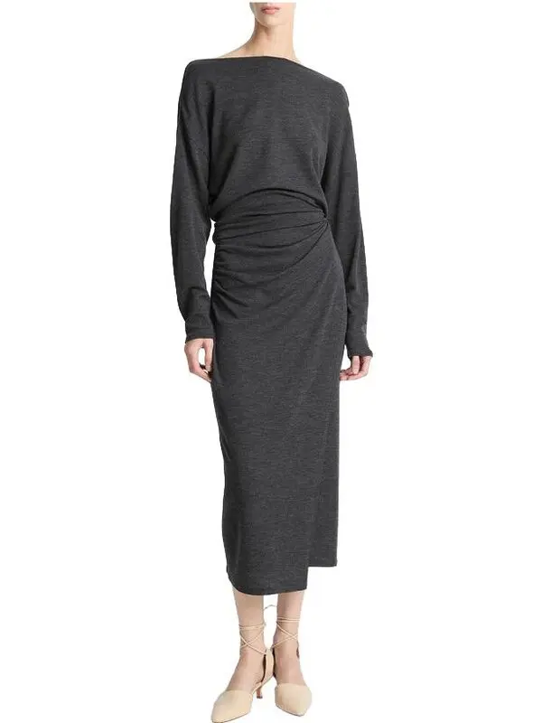 Vince Draped-waist Wool-blend Midi Skirt - Gray