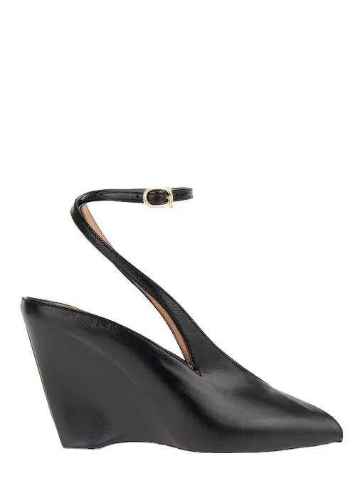 FERRAGAMO Peep Toe Wedge Sandal - Black