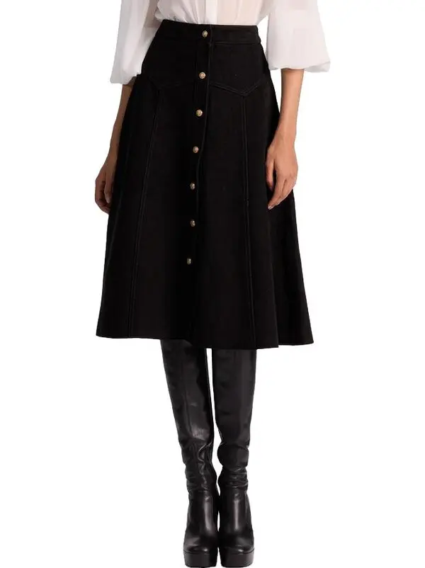 Alice + Olivia Calica Suede Midi Skirt - Black