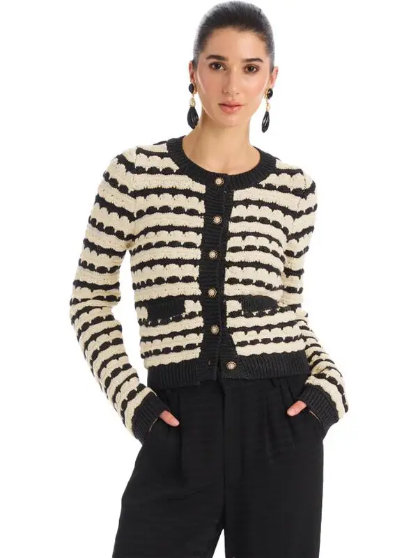 Allison Celine Cardigan - Black / Stripe / White