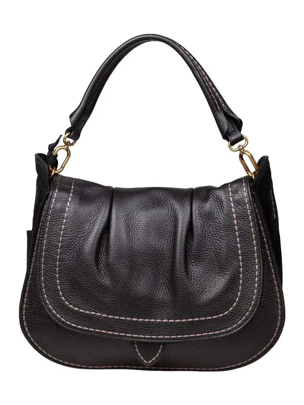 VISONA` Soft Leather Hobo Shoulder Bag - Black