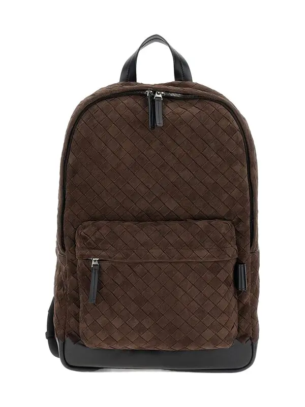 Bottega Veneta Intrecciato Suede Backpack - Brown
