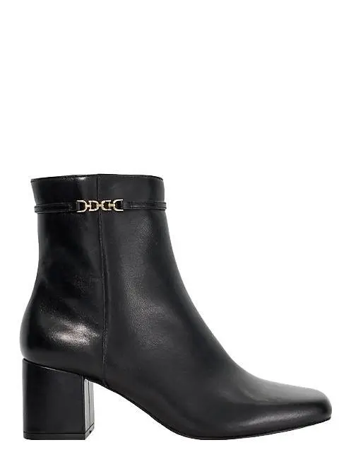 DUNE Oaklee Leather Heeled Ankle Boots - Black Leather
