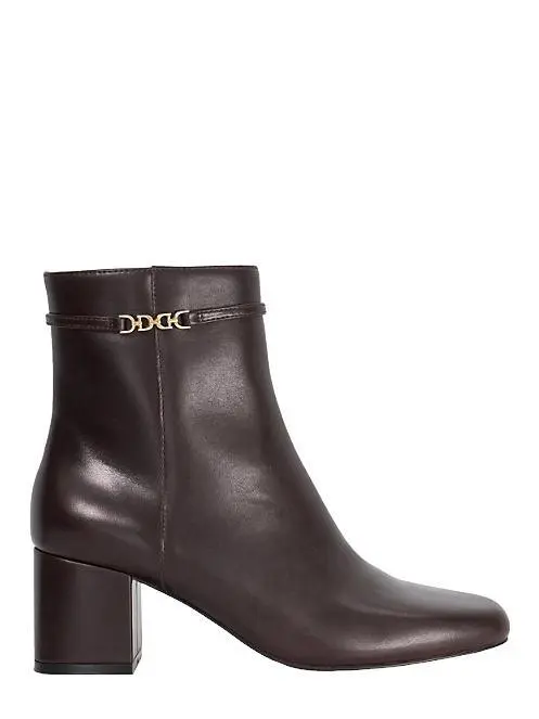 DUNE Oaklee Leather Heeled Ankle Boots - Brown Leather