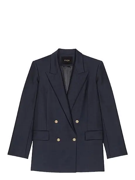 Maje Double-breasted Stretch-woven Blazer - Navy