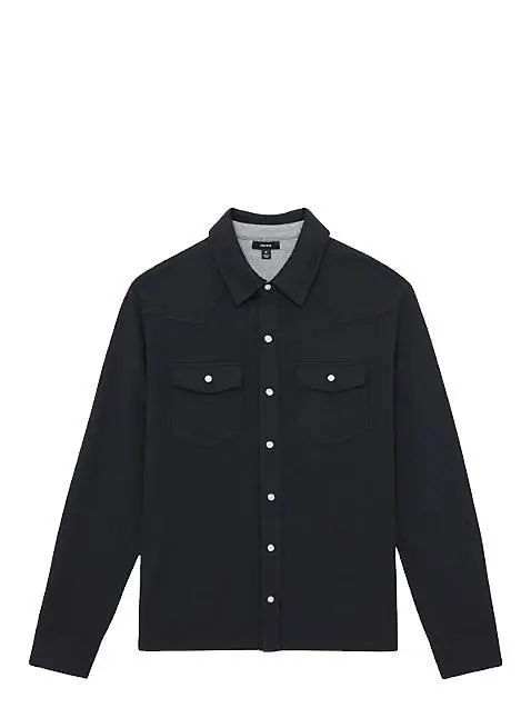 REISS Ledger Patch-pocket Long-sleeve Cotton And Cashmere-blend Western Shirt - Navy