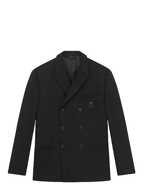 The Kooples Crest-appliqué Double-breasted Woven Blazer - Black