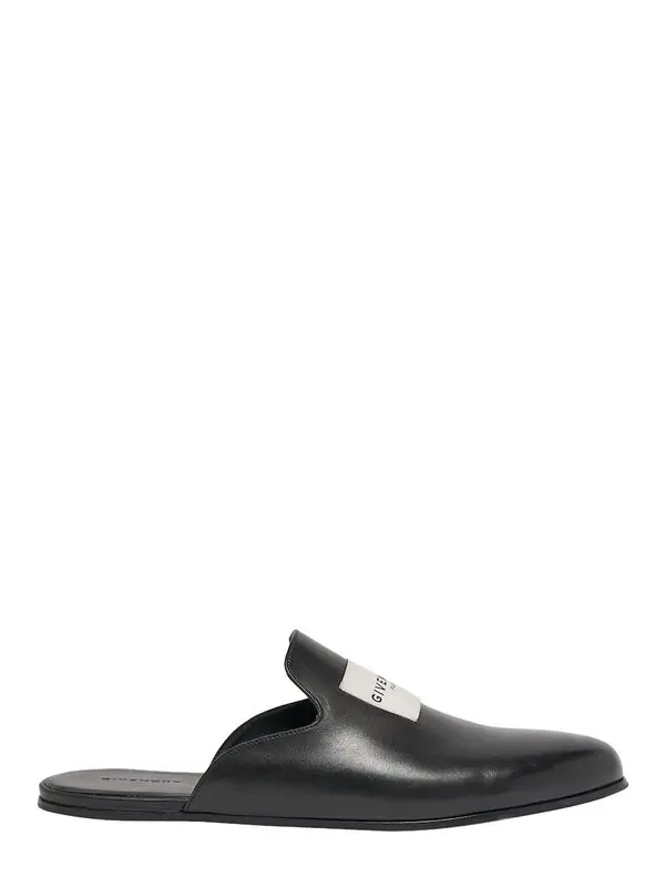 Givenchy Label Leather Mule Slides - Black