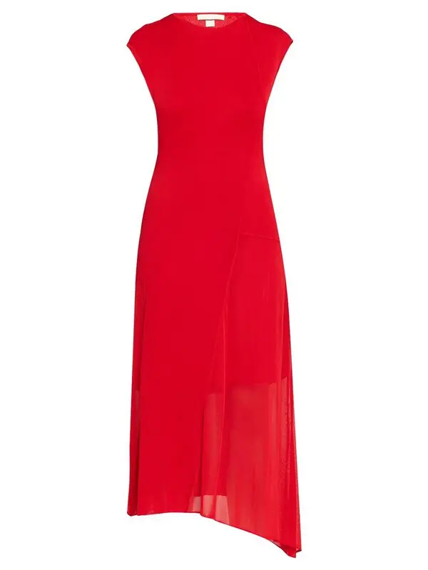 JASON WU Asymmetric Mesh Knit Midi Dress - Red