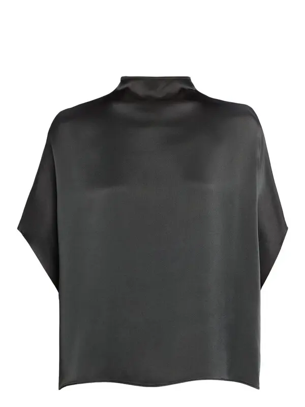 Lapointe Fluid Mock-neck Satin Cape Tee - Dark Green