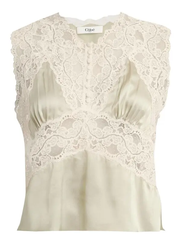 Chloé Lace And Silk Top - Clear Green