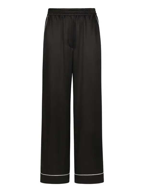 Dolce & Gabbana Silk Pajama Pants With Contrast Piping - Black