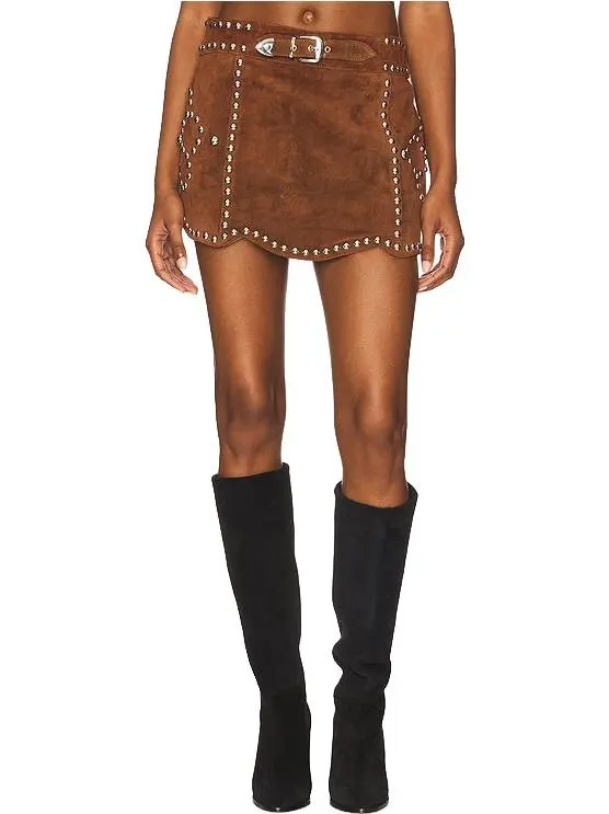 UNDERSTATED LEATHER Crazy Life Leather Mini Skirt - Chicory