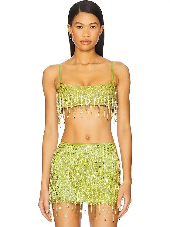 ASTA RESORT Yasmin Hand Beaded Bralette - Chartreuse