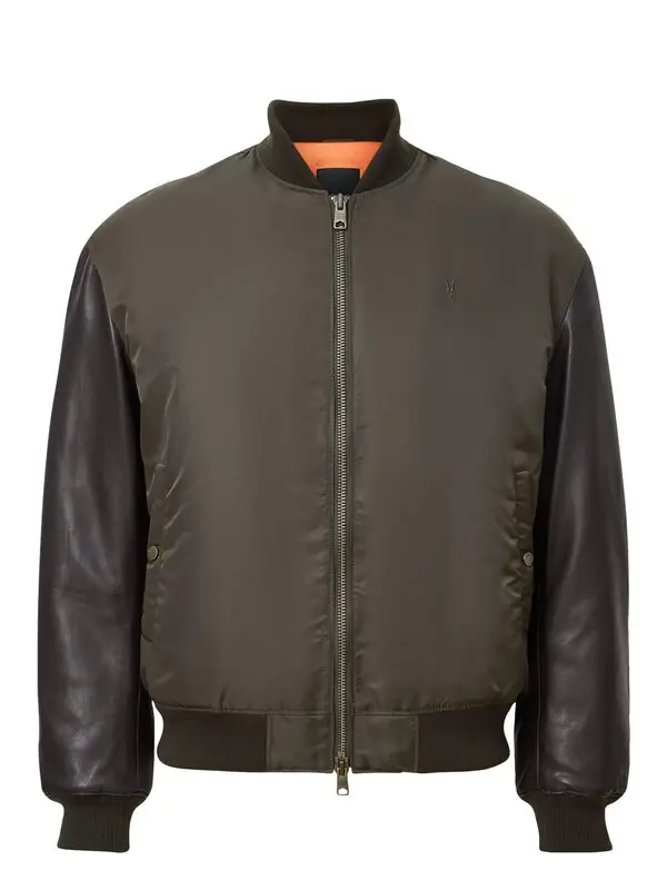 ALLSAINTS Leather-sleeve Myler Bomber Jacket - Green
