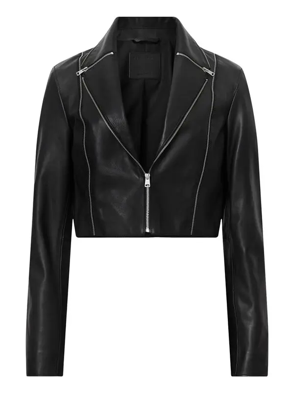 ALLSAINTS Cropped Landers Leather Biker Jacket - Black
