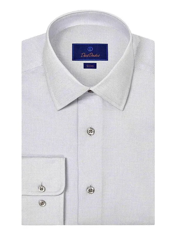 David Donahue Slim Fit Micro Print Stretch Twill Dress Shirt - White/ Pearl