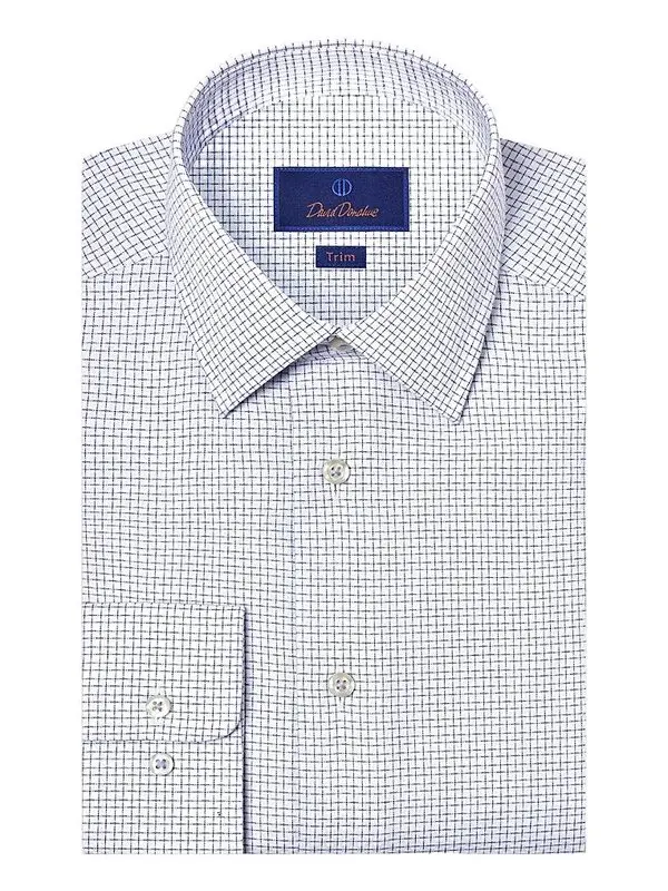 David Donahue Slim Fit Printed Dobby Dress Shirt - White/ Blue