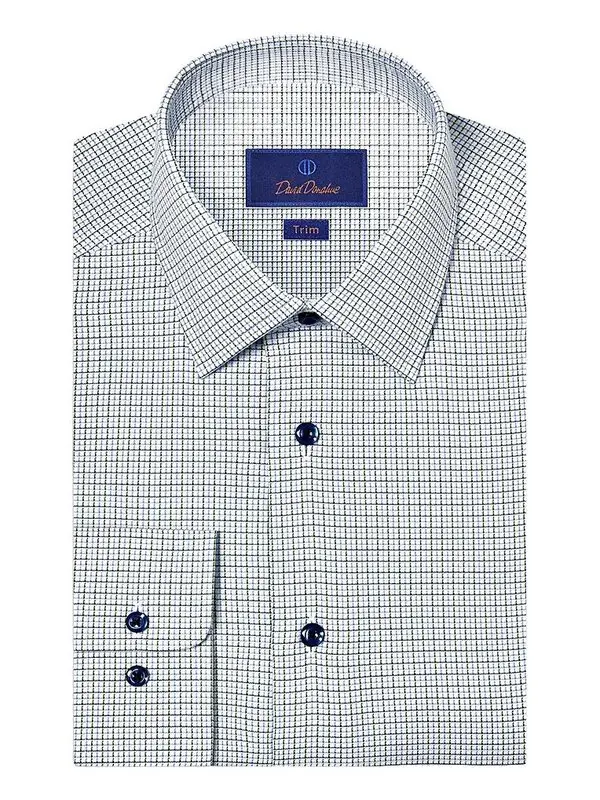 David Donahue Slim Fit Printed Dobby Dress Shirt - Blue/ Green