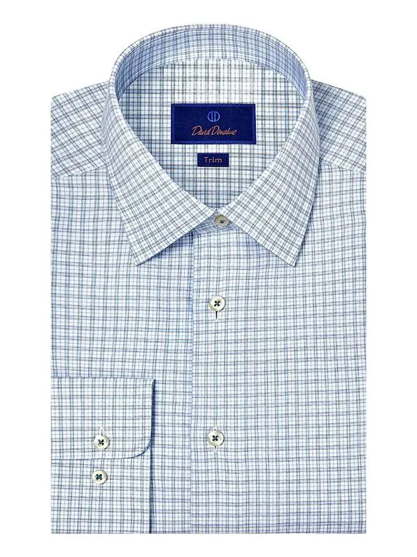 David Donahue Slim Fit Printed Twill Dress Shirt - Sky/ Petrol