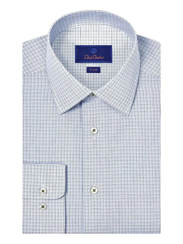 David Donahue Slim Fit Printed Poplin Dress Shirt - Blue/ Green