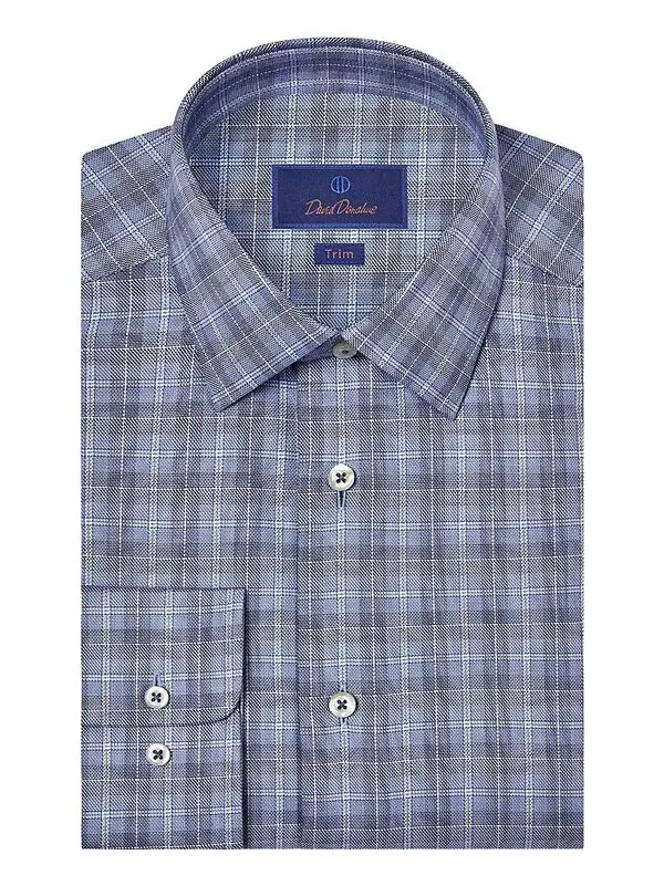 David Donahue Slim Fit Printed Twill Dress Shirt - Blue/ Navy