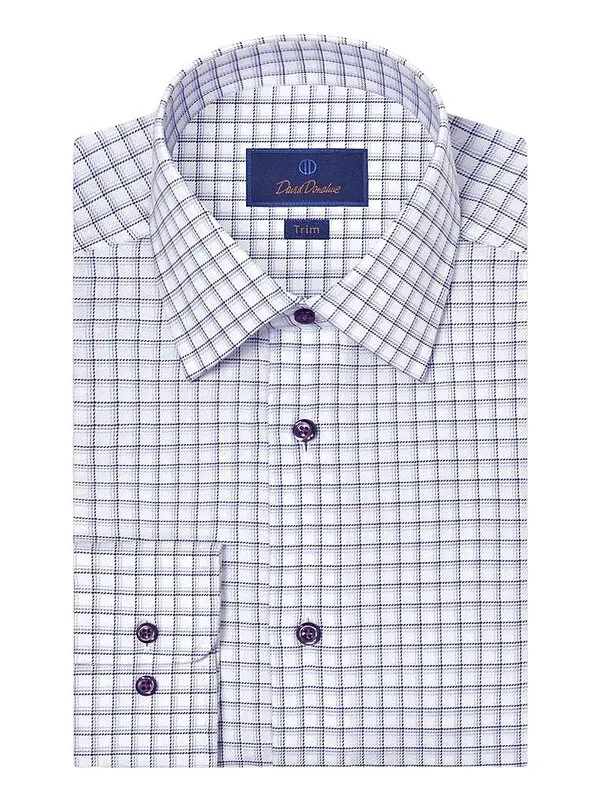 David Donahue Slim Fit Printed Dobby Dress Shirt - White/ Lilac