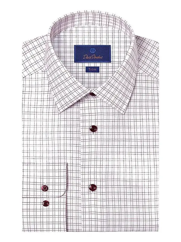 David Donahue Slim Fit Printed Dobby Dress Shirt - White/ Merlot