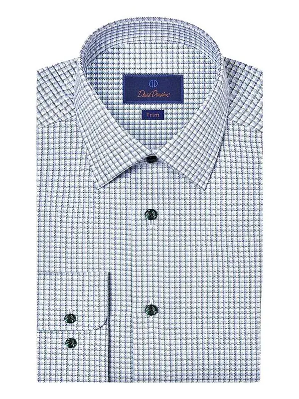 David Donahue Slim Fit Printed Dress Shirt - Blue/ Green
