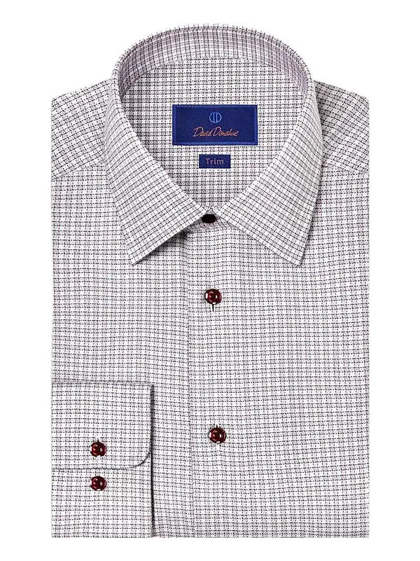 David Donahue Slim Fit Printed Dress Shirt - Gray/ Berry