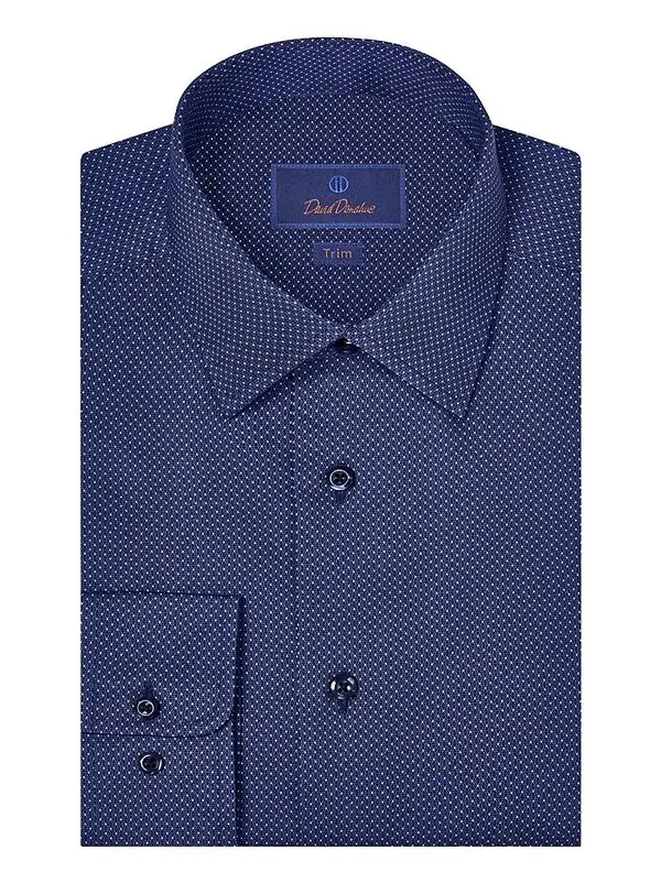 David Donahue Trim Fit Micro Print Dress Shirt - Navy